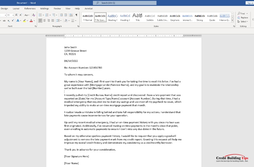 Removing Late Payments With A Goodwill Letter Free Template 